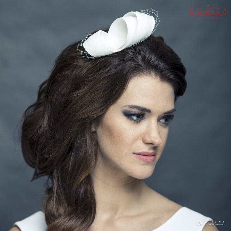 Silk Modern Bridal Fascinator With Veiling Small Wedding - Etsy