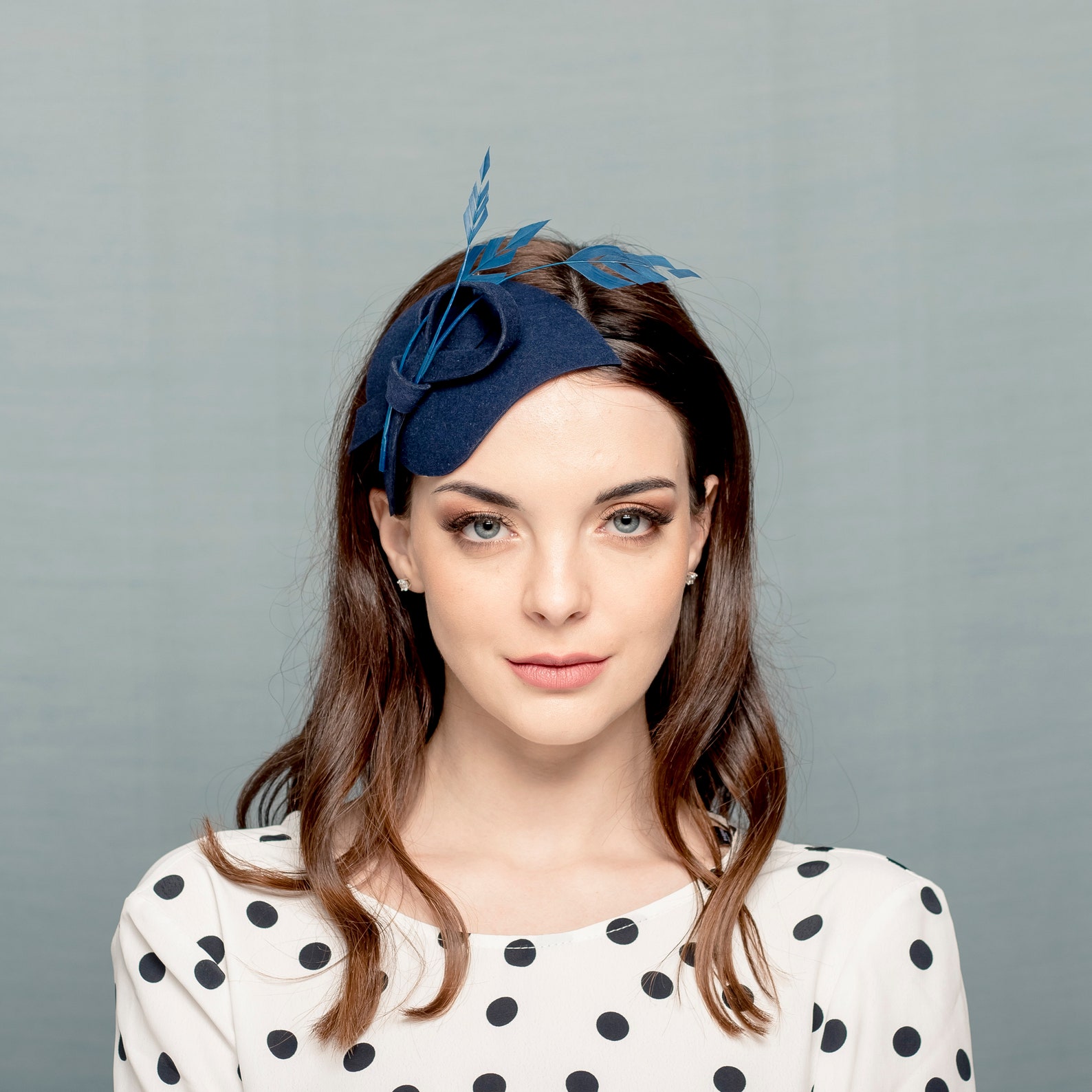 Navy Blue Headpiece in Teadrop Shape Blue Felt Fascinator - Etsy