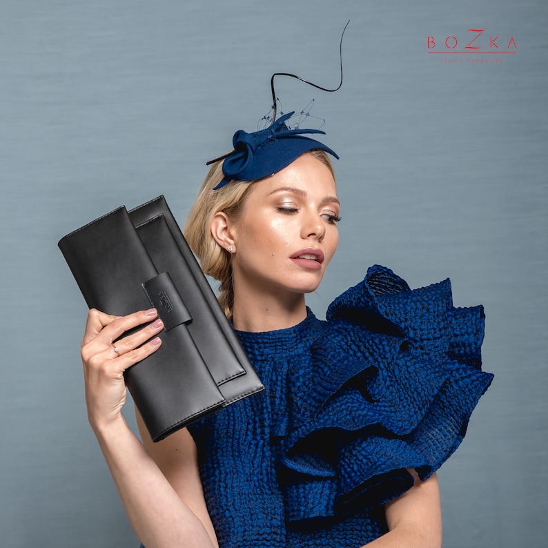 Extravagant Blue Headpiece in Teadrop Shape, Royal Blue Felt Fascinator ...