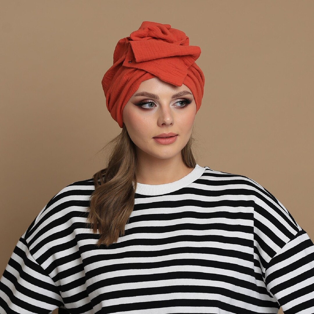 Orange Turban With Decoration for Women, Elastic Turban, Summer Turban ...
