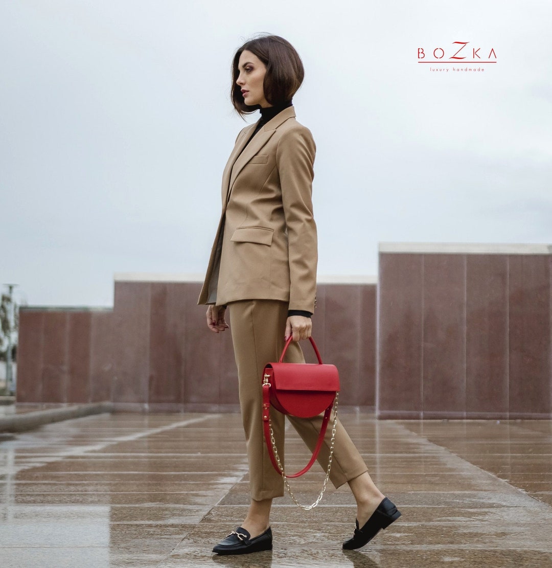 Red Handbag With Strap and Detachable Chain,red Halfmoon Leather Bag ...