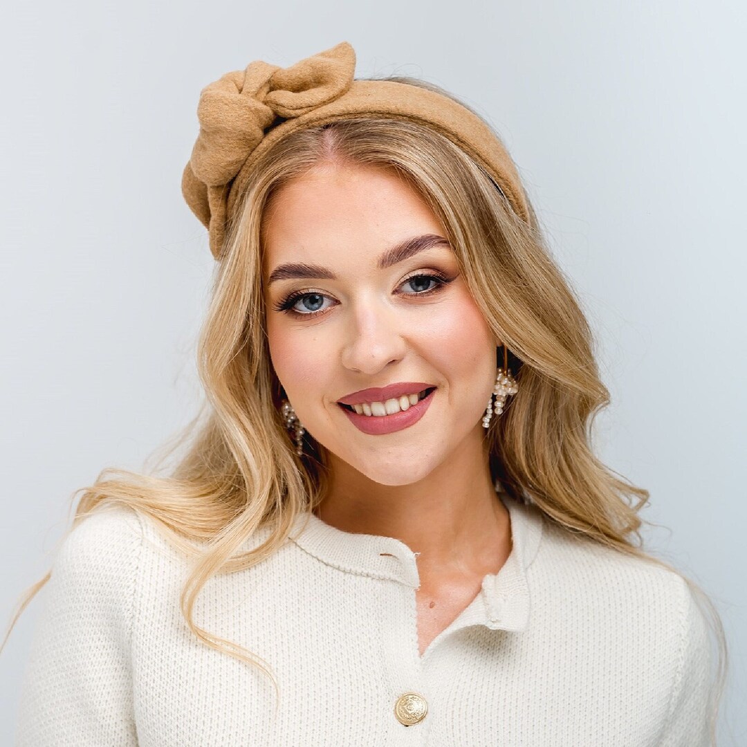 Camel Wool Headband With Bow, Wool Handmade Headband, Winterheadband - Etsy