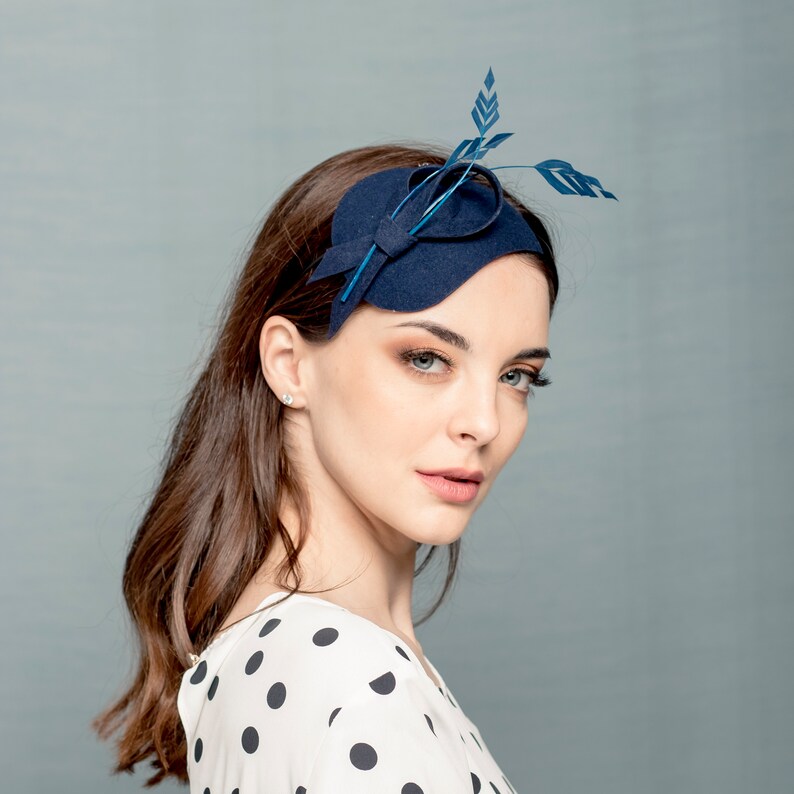 Navy Blue Headpiece in Teadrop Shape Blue Felt Fascinator - Etsy