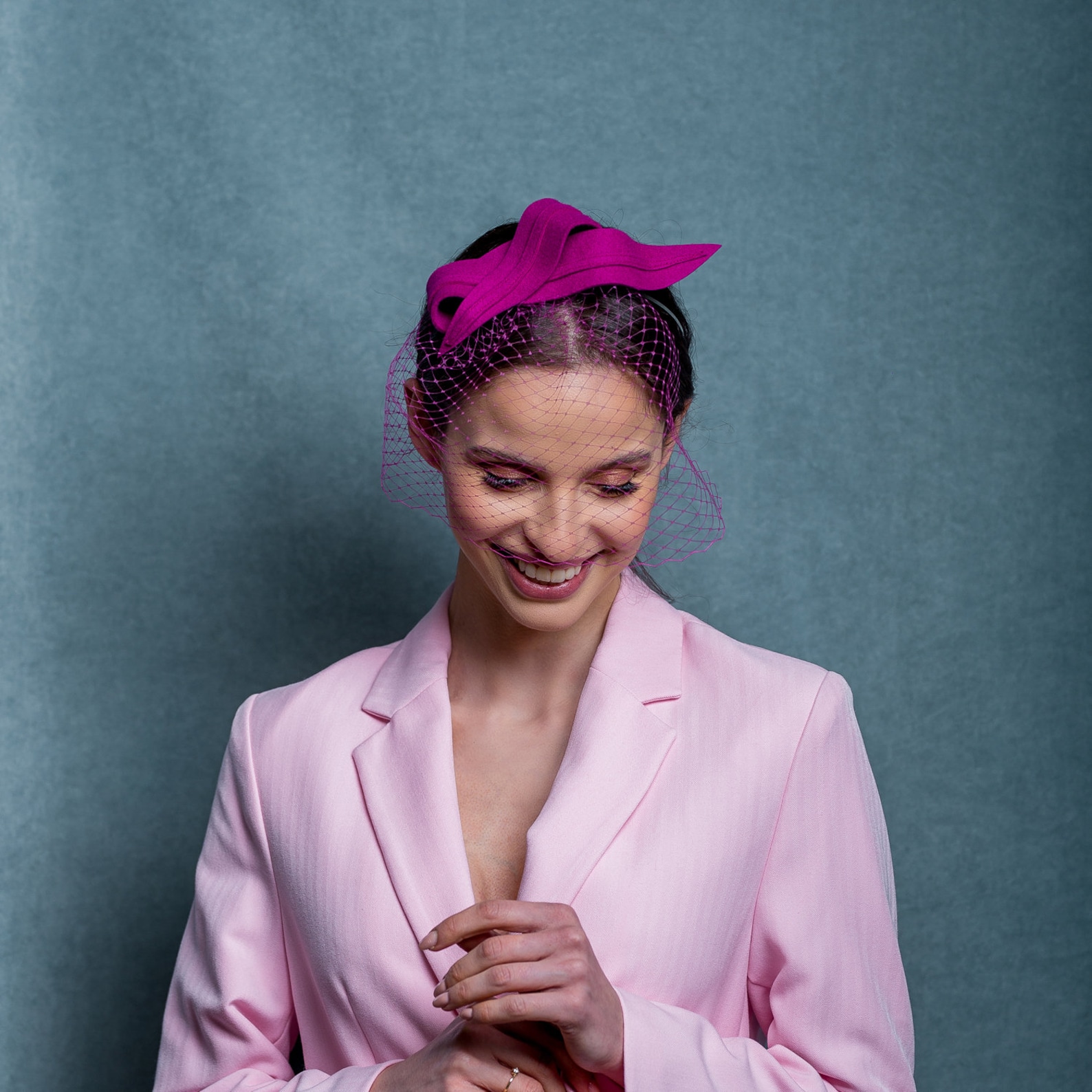 Modern Fuchsia Wool Felt Fascinator With Fuchsia Veil, Party Fascinator ...