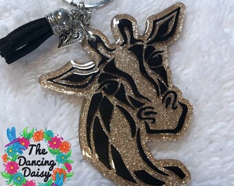 Giraffe Acrylic Glitter Keychain Kawaii Chibi African Animal Lover Art ...