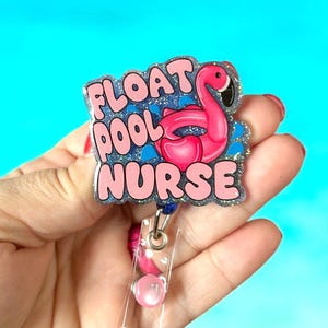 FLOAT POOL NURSE - Flamingo Custom Badge Reel - Etsy