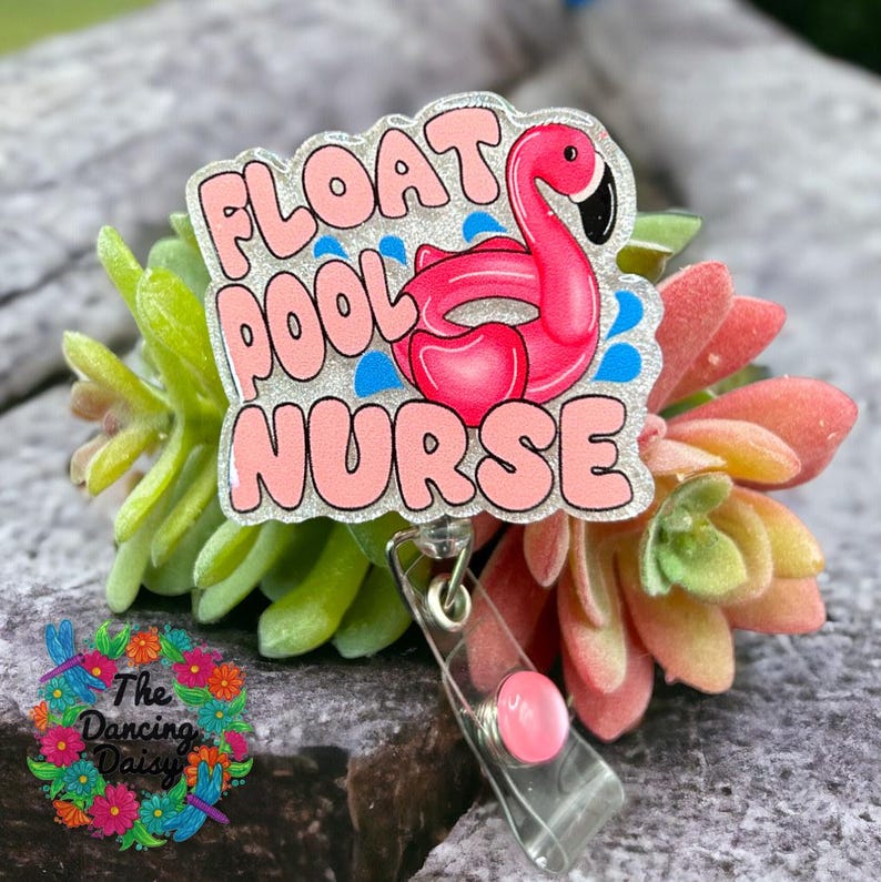 FLOAT POOL NURSE - Flamingo Custom Badge Reel - Etsy