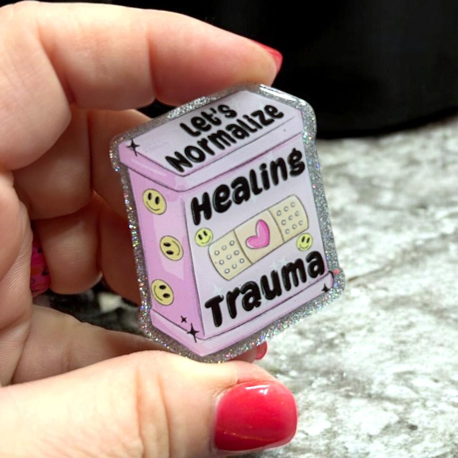 NORMALIZE HEALING TRAUMA - Band Aids - Custom Mental Health Badge Reel ...