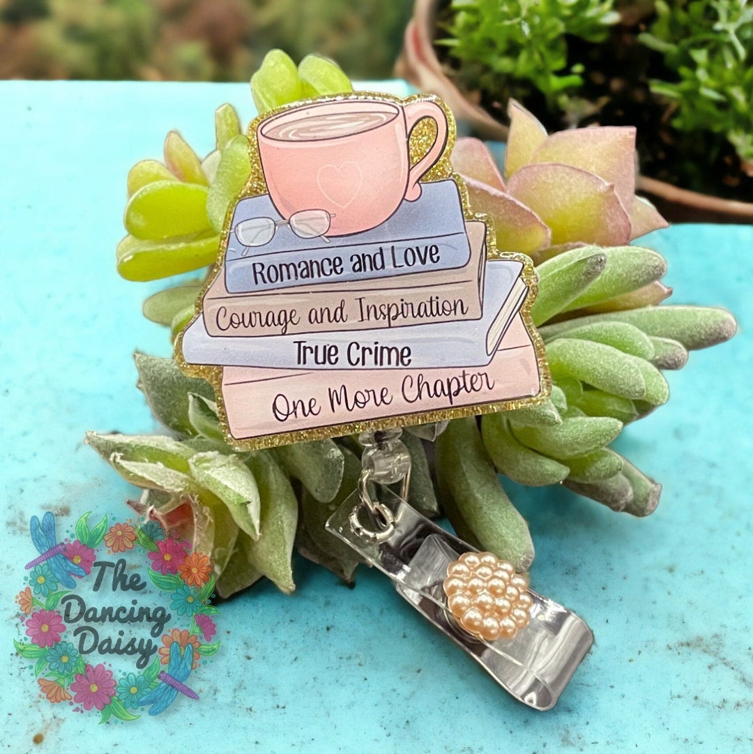 BOOK STACK Reading Coffee Tea Custom Badge Reel - Etsy