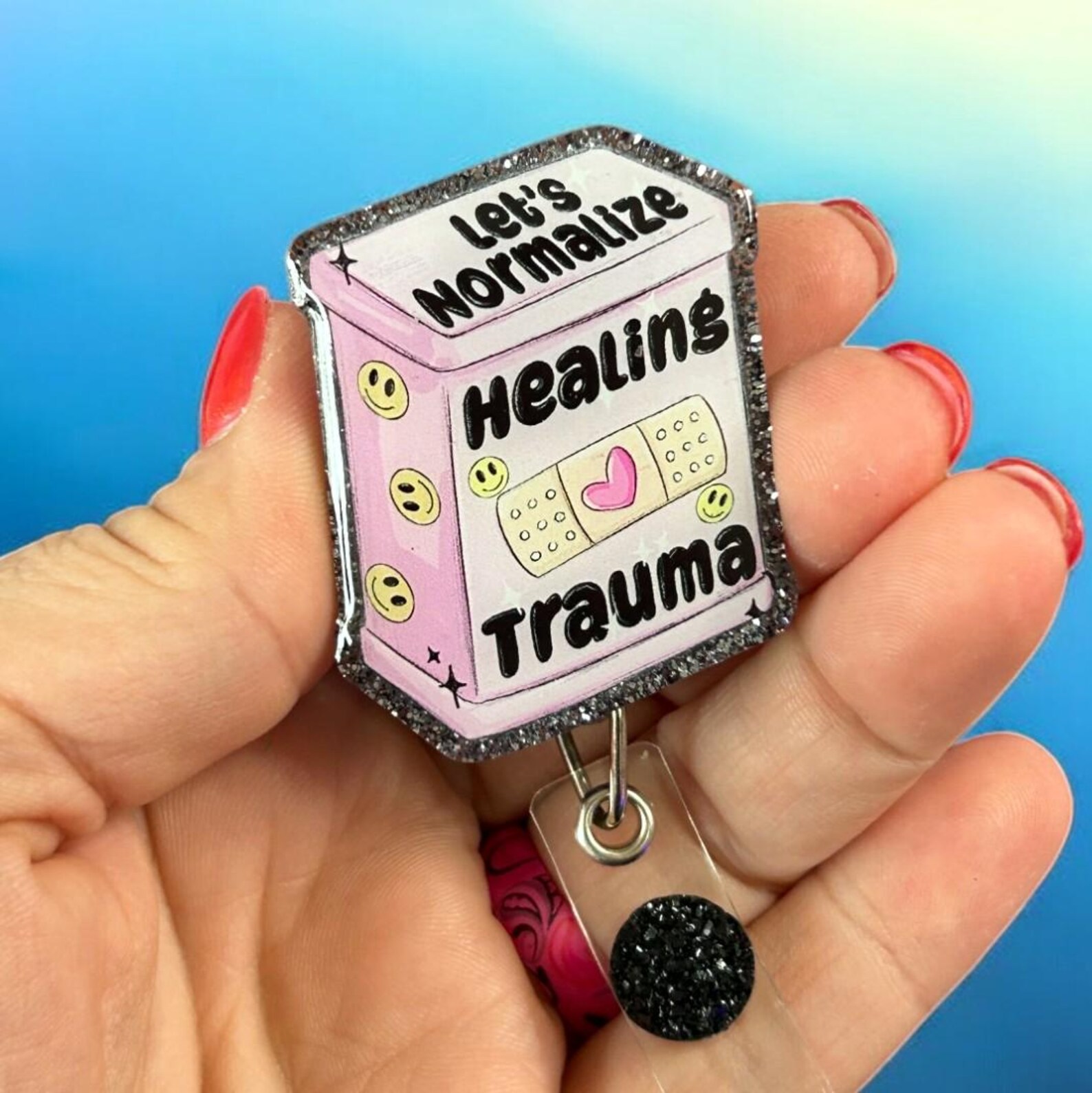 NORMALIZE HEALING TRAUMA - Band Aids - Custom Mental Health Badge Reel ...