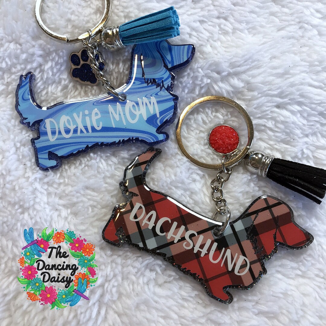 Dachshund Long Haired Dog Acrylic Keychain - Etsy
