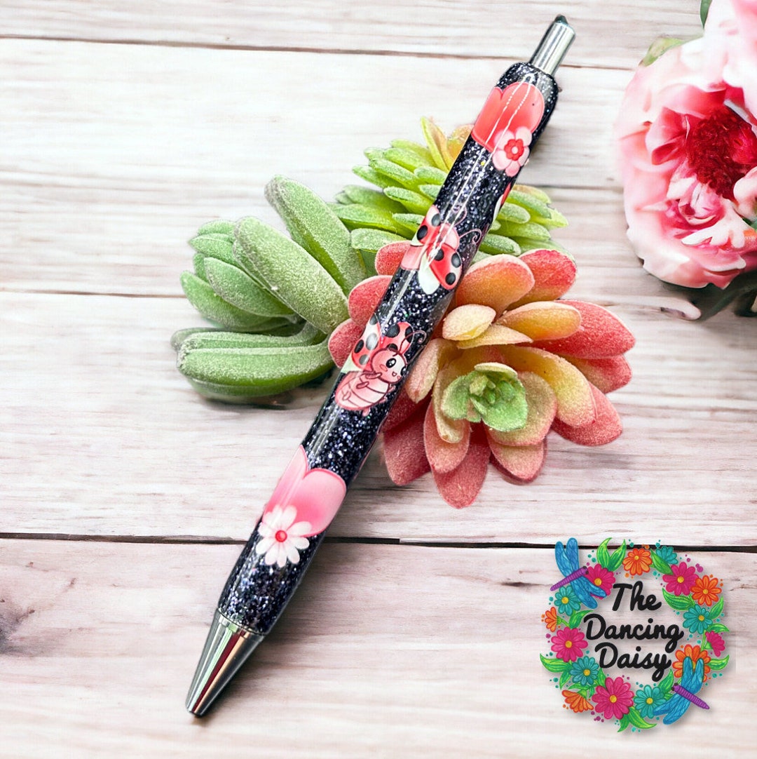 LADYBUG THEMED PEN - Black Glitter Bug Pen- Choose Your Style - Etsy