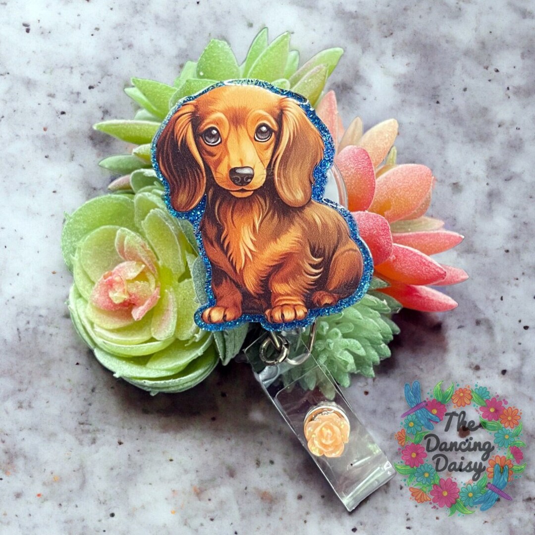 Dachshund Doxie - LONG HAIR Chocolate / Tan / Red - Badge Reel - Etsy