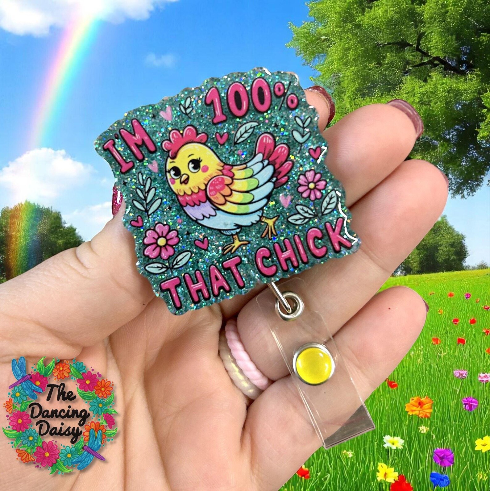 100 % THAT CHICK - Chicken Fun - Custom Funny Badge Reel - Etsy