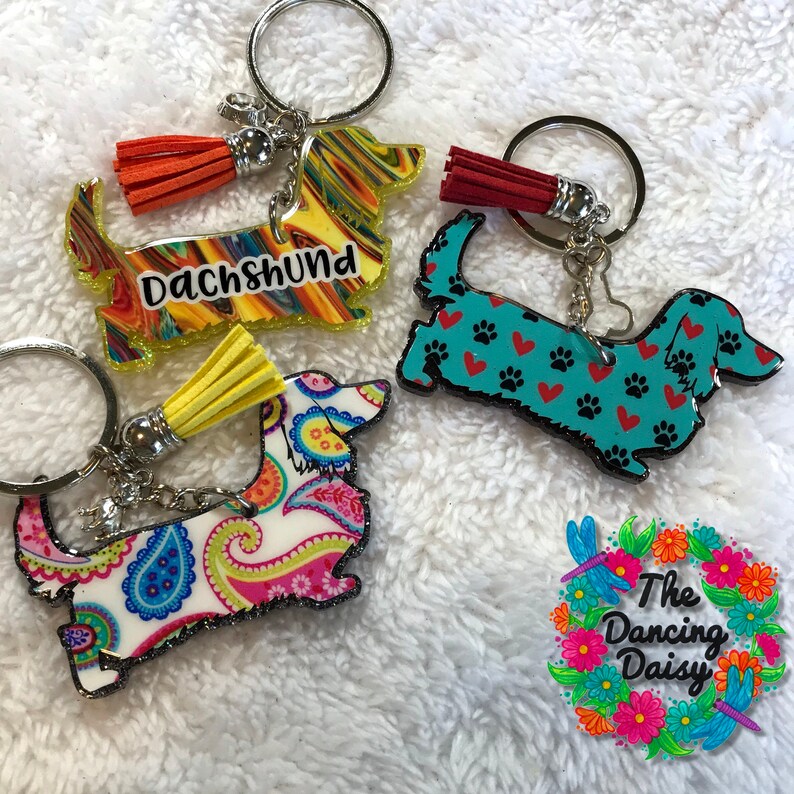 Dachshund Long Haired Dog Acrylic Keychain - Etsy