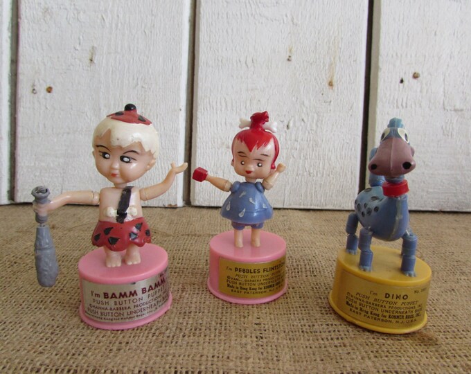 1960's Flintstones Push Button Puppets, Dino, Pebbles and Bam Bam Push ...