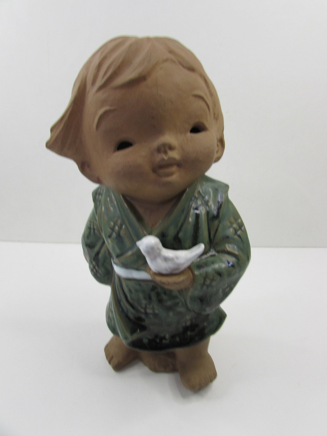 Vintage Hankyu Asian Pottery Statue: Boy With Bird, Japan Decor - Etsy