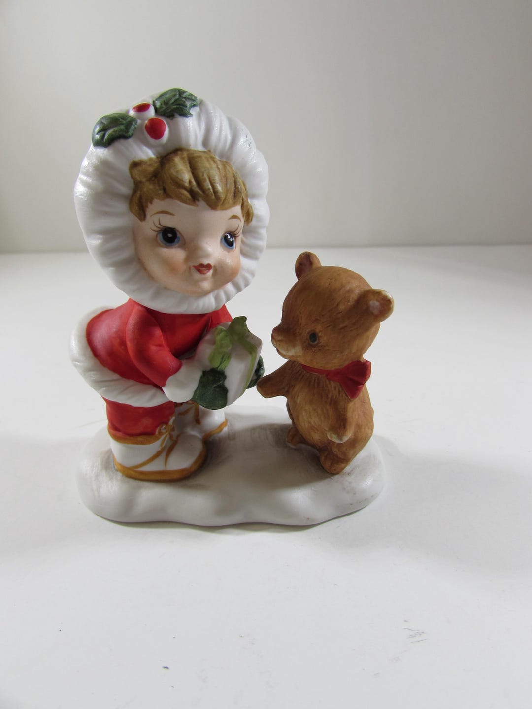 Vintage Lefton Christmas Figurine: Girl With Teddy Bear - Etsy