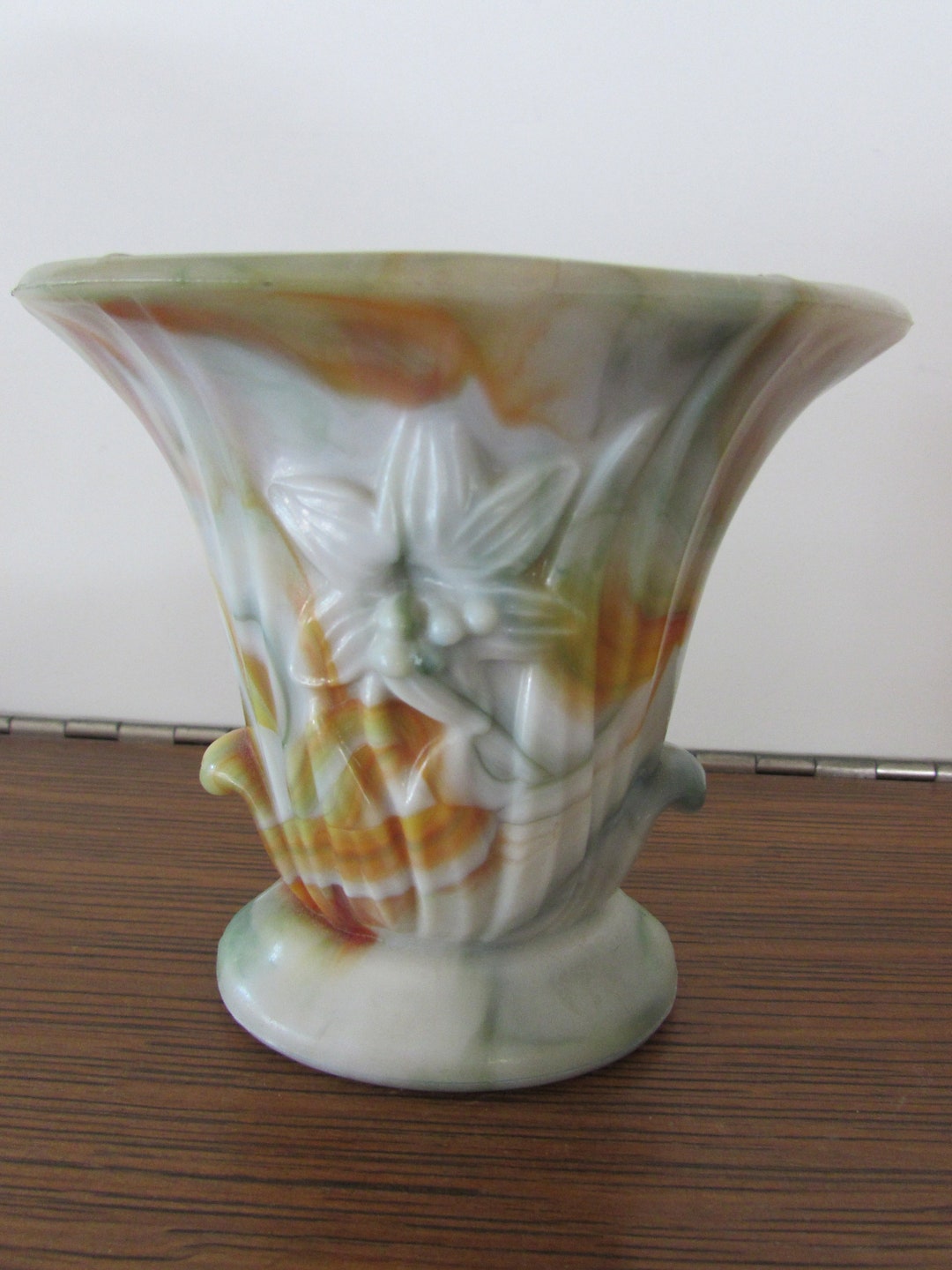 Akro Slag Vase, Flower Embossed Akro Slag Vase, Vases, 1930s Akro Slag ...
