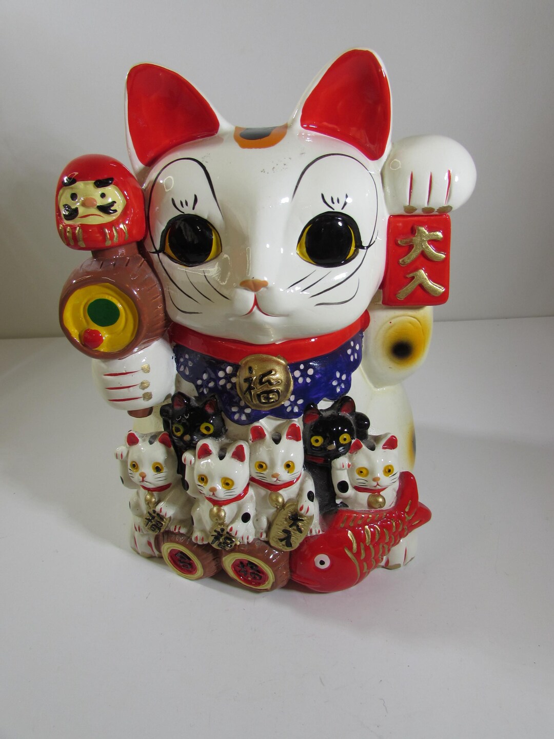 Vintage Maneki Neko Coin Bank: Japanese Folk Art Beckoning Cat - Etsy