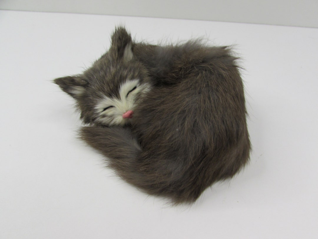 Mini Fur Cat, Miniature Fur Cat Figure, Cats, Sleeping Cat Figure - Etsy