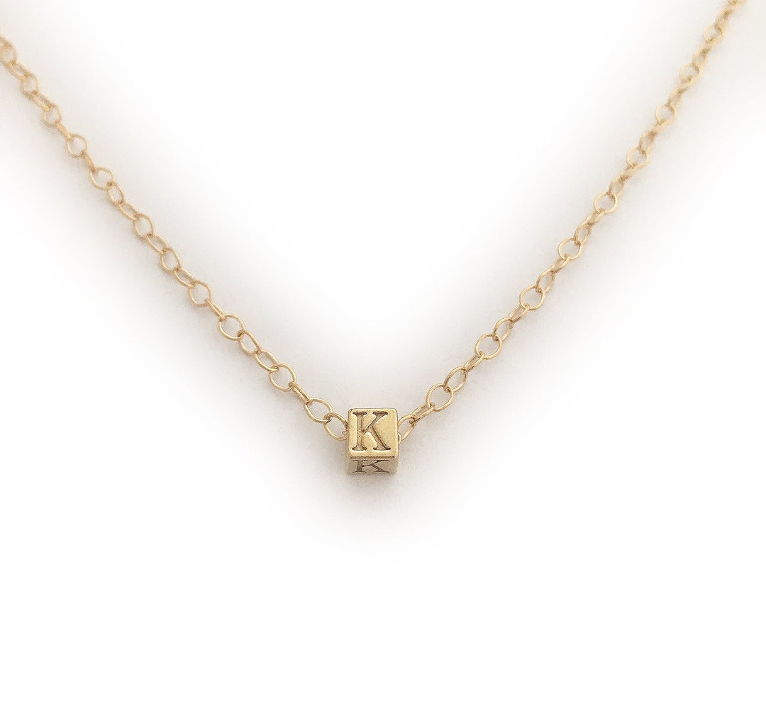 Tiny Gold Letter Blocks Gold Name Necklace Tiny Gold - Etsy