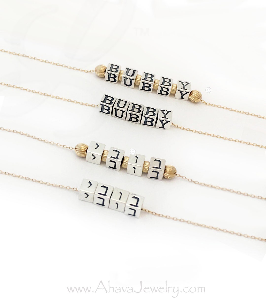 Bubbie, Bubby, Bubbe in Hebrew Block Letters Sterling Silver, Jewish ...