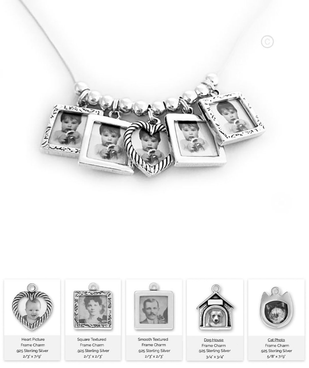 Picture Frame Charm Necklace With Photographs and Birthstones - Photo ...