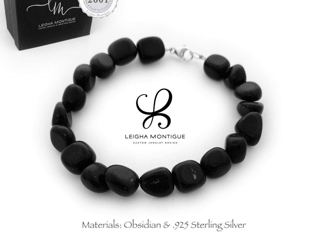 Obsidian Pebble Bracelet: .925 Sterling Silver Clasp - Etsy
