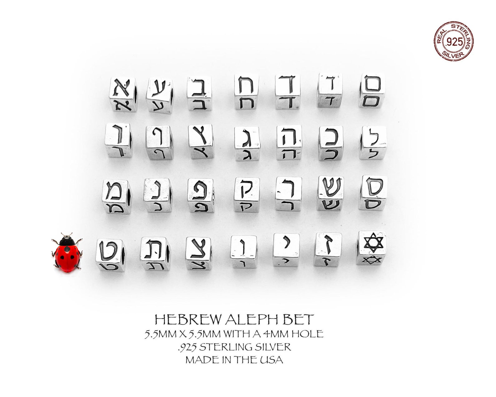 Sterling Silver Hebrew Alphabet Block Beads: Judaic Jewelry Making - 5 ...