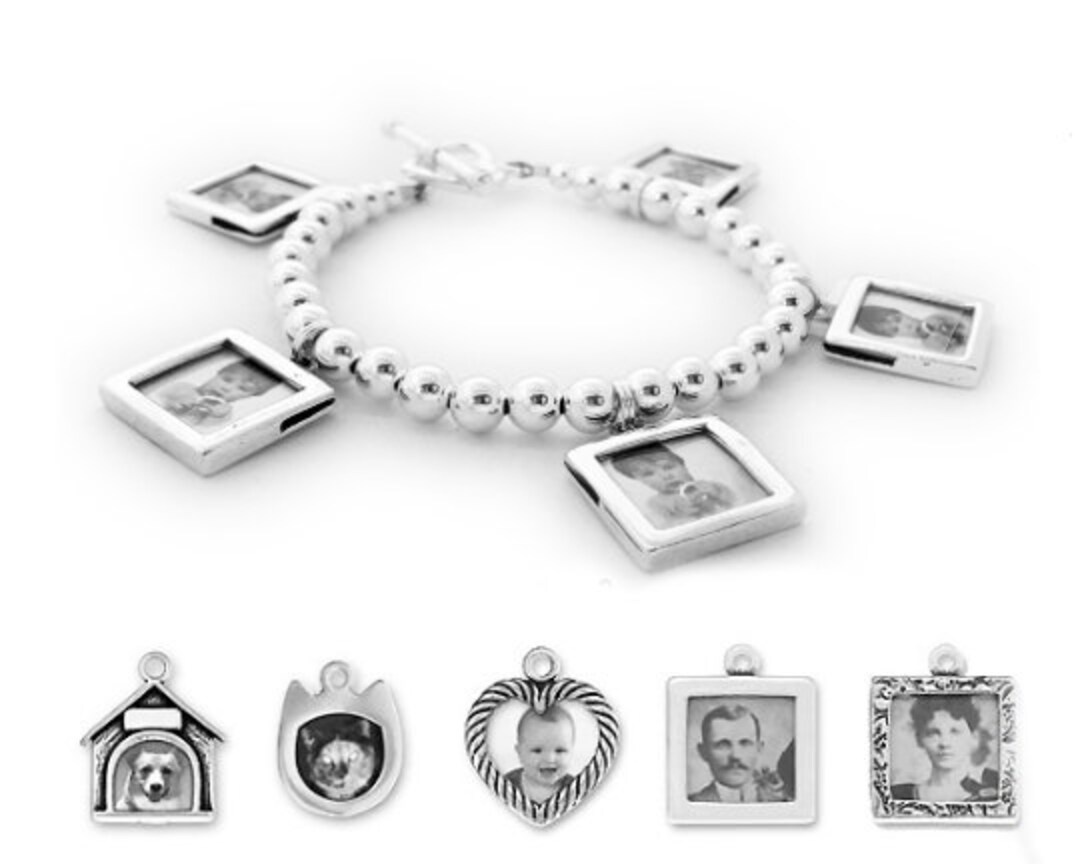 5 Picture Frame Charm Bracelet, .925 Sterling Silver Photo Frame ...