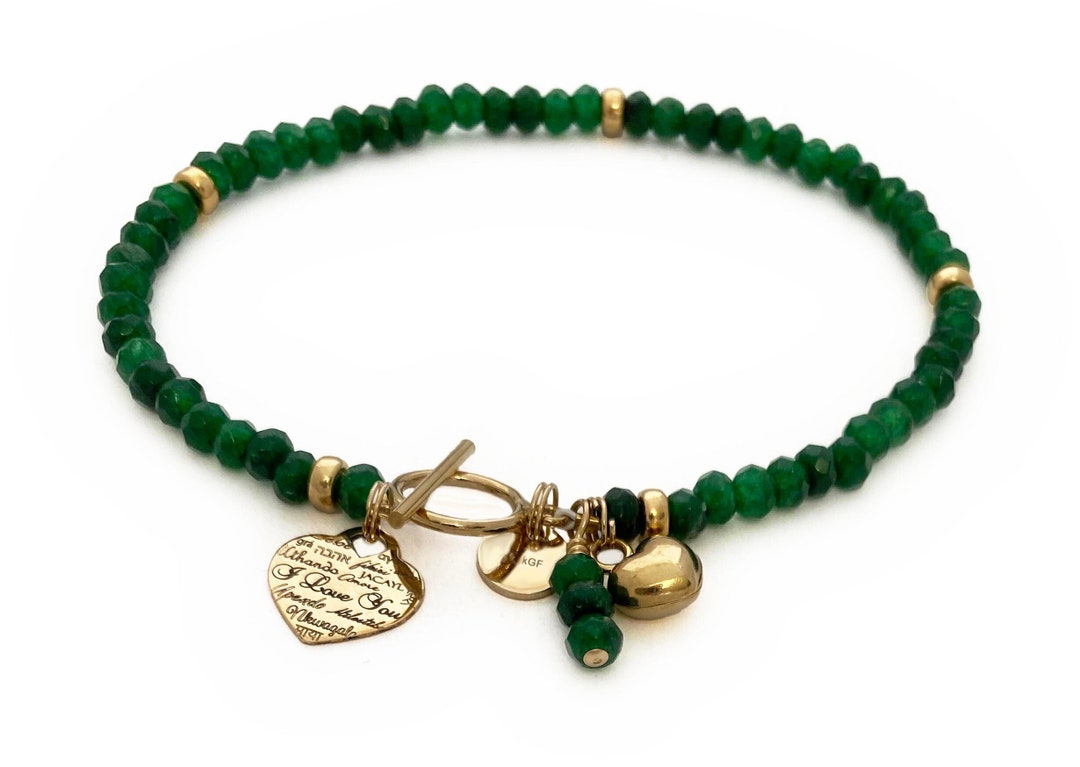 Malachite Jade Bracelet: 14k Gold-filled Charm, Heart Chakra - Etsy