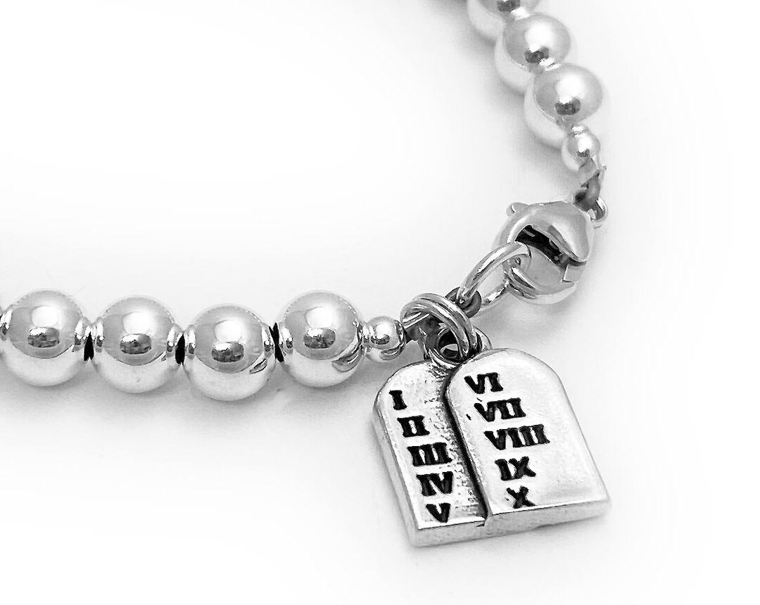 Ten Commandments Charm Bracelet: Sterling Silver, Pearl, Religious Gift ...