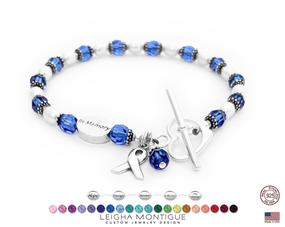 Real Sterling Silver & Crystal Colon Cancer Survivor Ribbon Bracelet ...