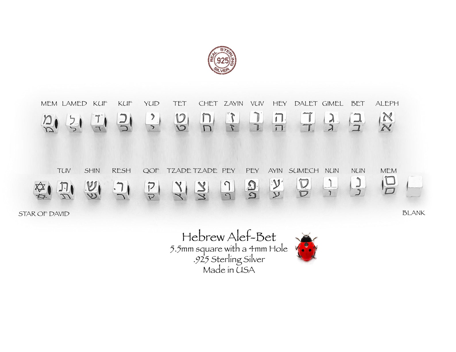 Sterling Silver Hebrew Alphabet Block Beads: Judaic Jewelry Making - 5 ...