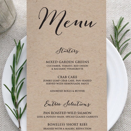 Simple Printed Menus Printed Wedding Menus Simple Rustic - Etsy