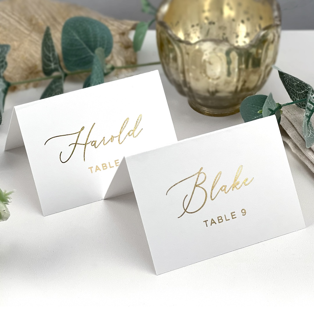 Shiny Gold Foil Place Cards, Printed Gold Foil Wedding Escort Cards ...