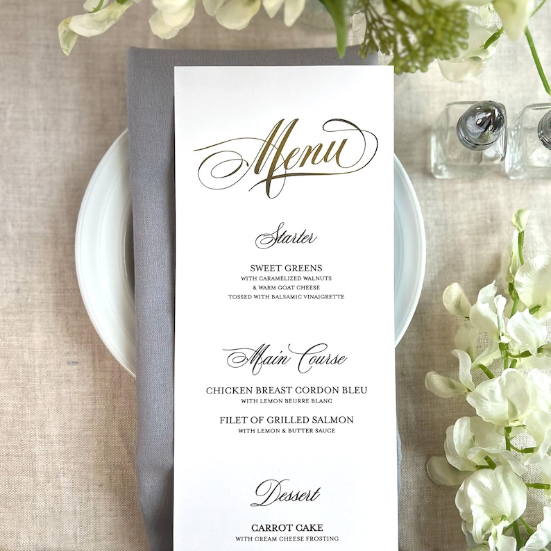 Classic Gold Foil Menu Cards, Printed Shiny Wedding Gold Foil Menus ...