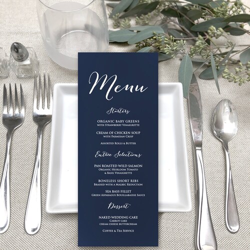 Navy Blue Wedding Menu Card Modern White Printing Wedding - Etsy