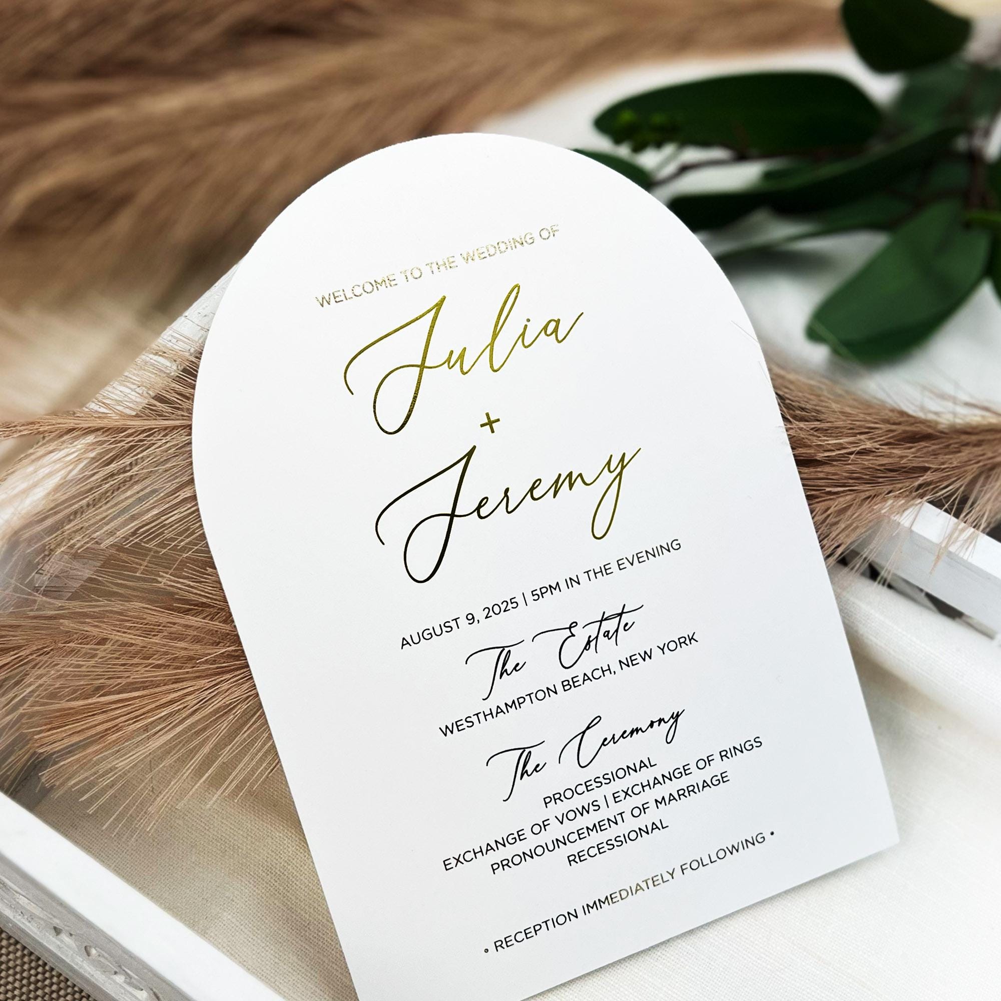 Gold Wedding Programs, Rounded Arch Tops for Modern Look, Printed Gold ...