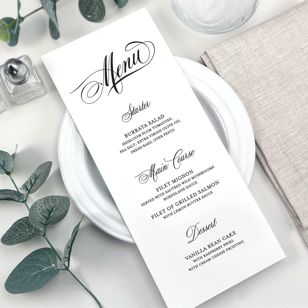 Printed Wedding Menu Cards, Classic Custom Wedding Menus, Menus for ...