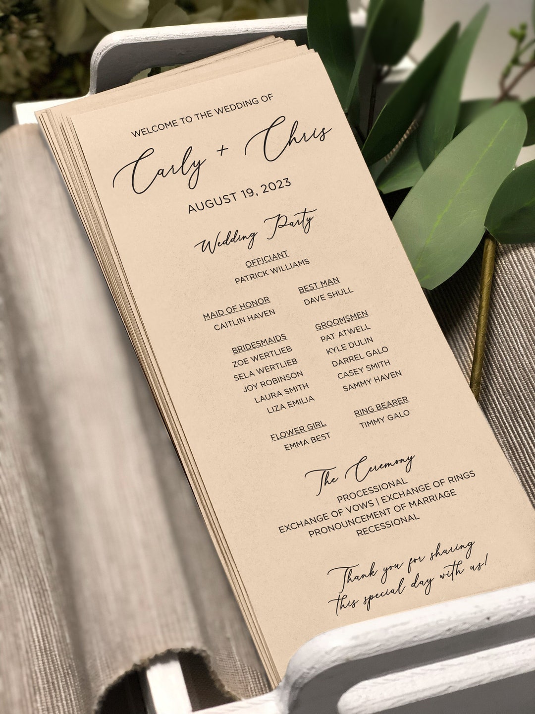 Printed Champagne Wedding Programs, Neutral Colored Wedding Ceremony ...