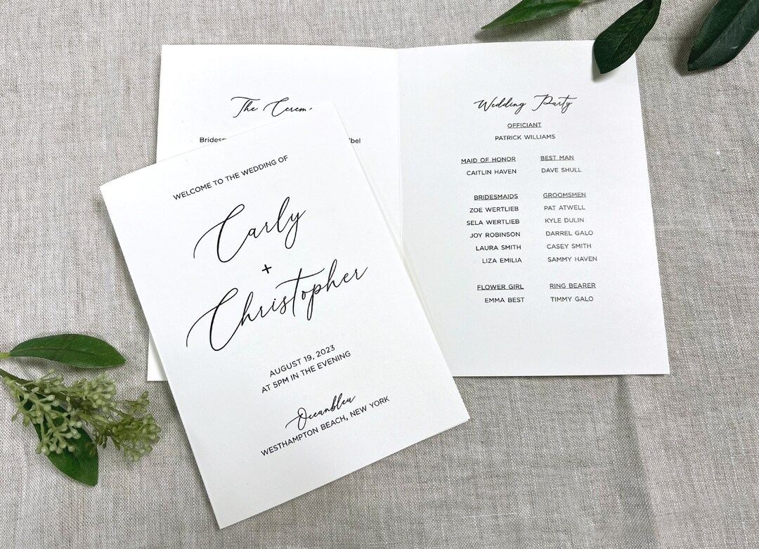 Simple Folded Ceremony Program Booklet, Printed Wedding Ceremony ...