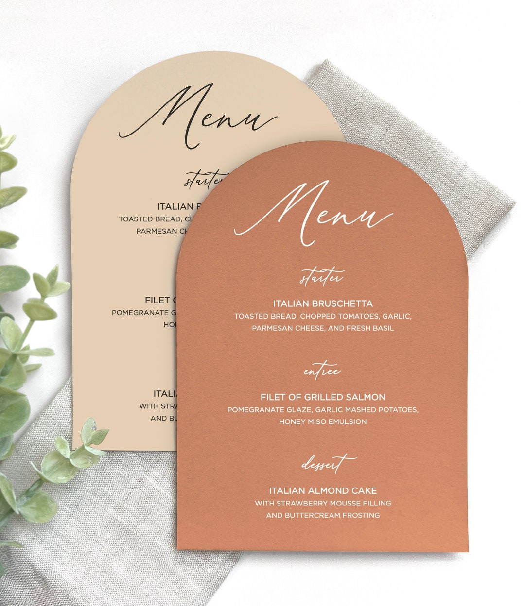 Printed Arched Menus, Beige and Terracotta Printed Arched Wedding Menus ...