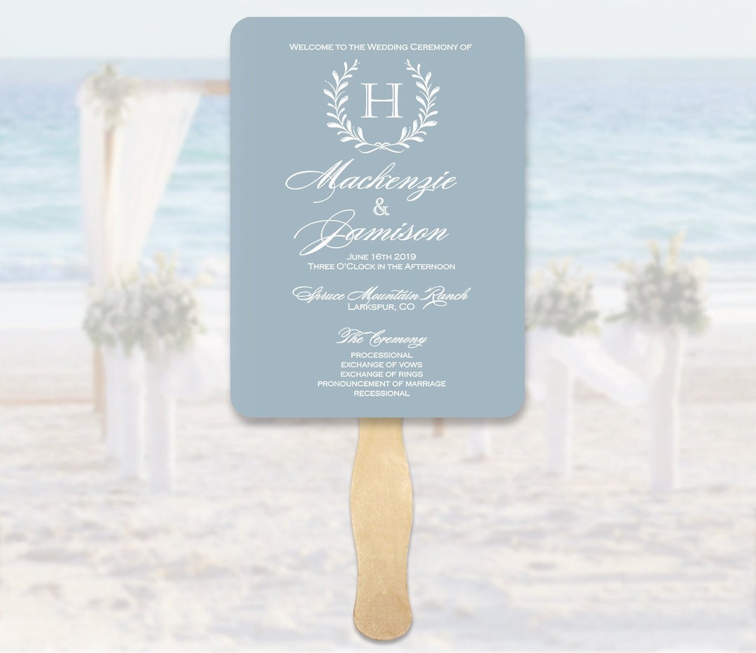 Dusty Blue Wedding Program Fans Monogram Initial - Light Blue Wedding ...