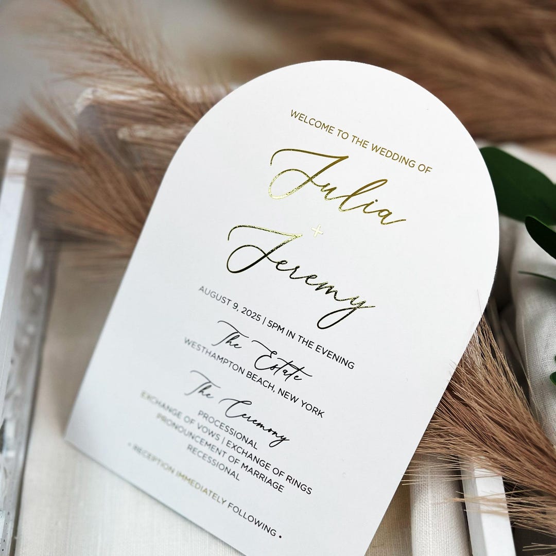 Gold Wedding Programs, Rounded Arch Tops for Modern Look, Printed Gold Foil Wedding Ceremony ...