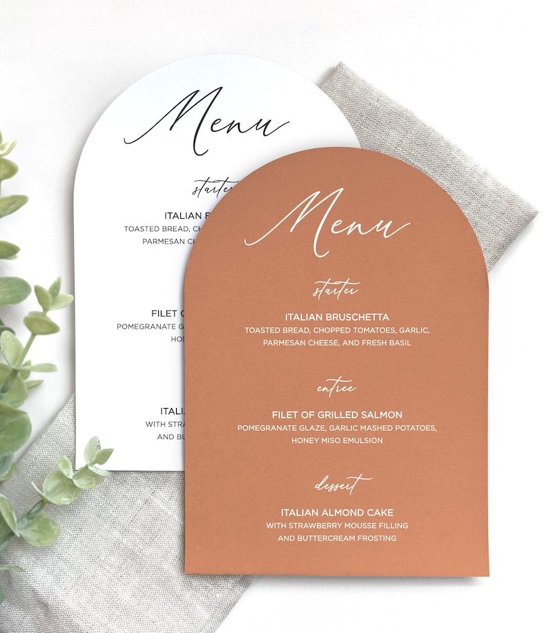 Arch Shaped Menu Cards, Printed Arched Wedding Menus, Rounded Menus ...