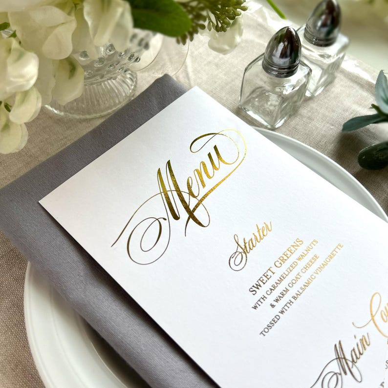 Classic Gold Foil Menu Cards, Printed Shiny Wedding Gold Foil Menus ...