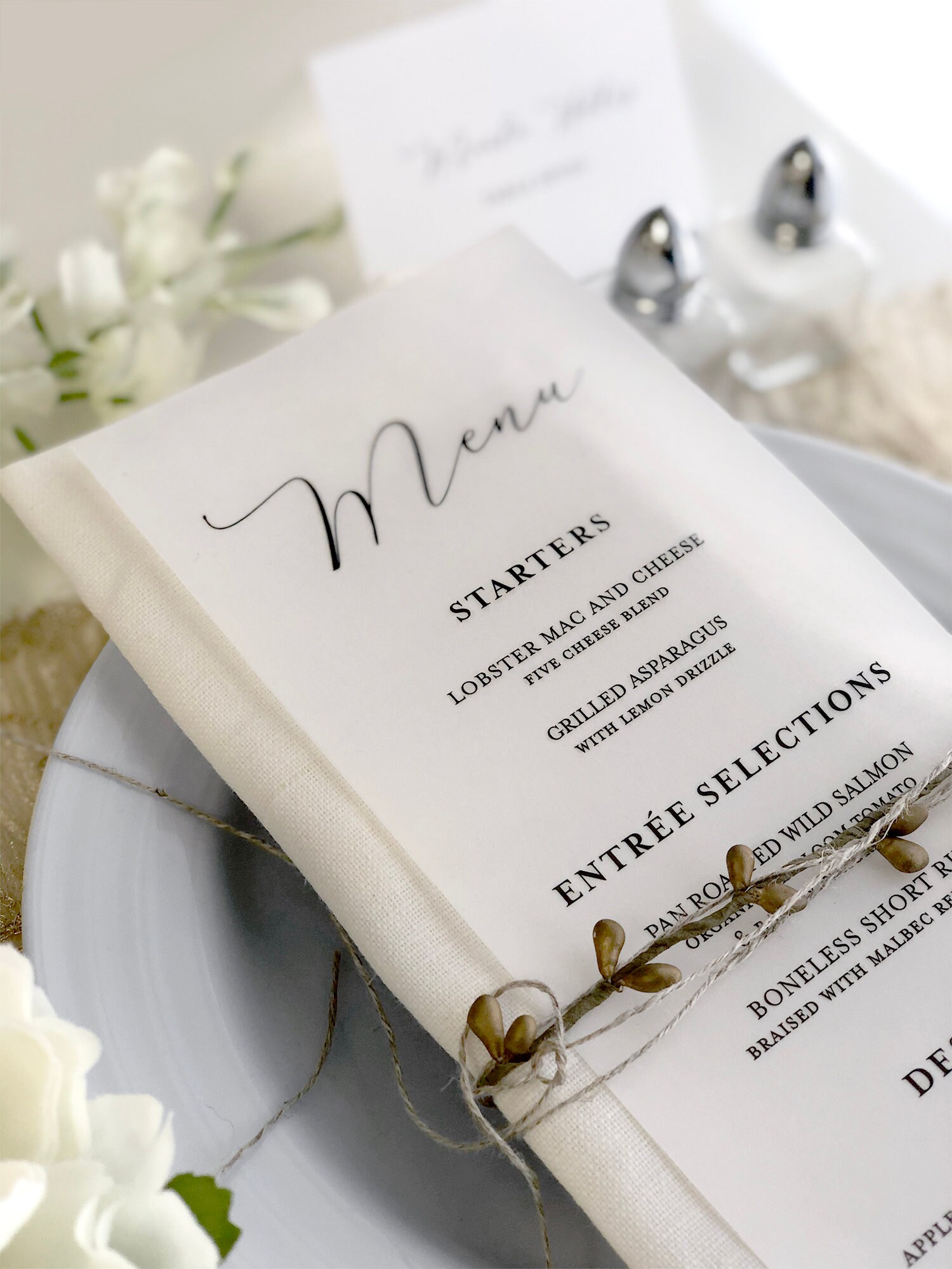 Vellum Wedding Dinner Menu Cards Printed Colored Ink Vellum | Etsy