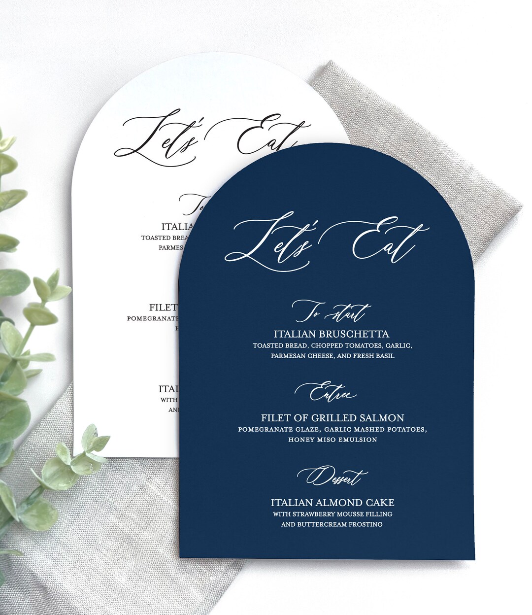 Navy Blue Arch Shaped Menu Cards, Modern Wedding Decor, Printed Arched ...